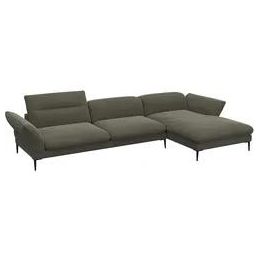 Ecksofa FLEXLUX "Salino, Funktionssofa mit Recamiere, Relaxsofa, Ecksofa" Sofas Gr. B/H/T: 340cm x 88cm x 182cm, Struktur, Recamiere rechts, grün (moss green) Sofa mit Arm- und Kopfteil-Verstellungen, Kaltschaum & Stahl-Wellen