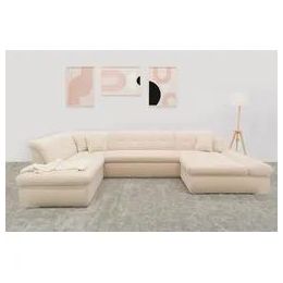 Wohnlandschaft DOMO collection "Moric U-Form auch in Cord" Sofas Gr. B/H/T: 353cm x 80cm x 95cm, Breitcord, Recamiere rechts, mit Bettfunktion-mit Armlehnenverstellung, beige (creme) im XXL-Format, wahlweise mit Bettfunktion und Armlehnenverstellung