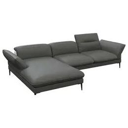 Ecksofa FLEXLUX "Salino, Funktionssofa mit Recamiere, Relaxsofa, Ecksofa" Sofas Gr. B/H/T: 307cm x 88cm x 182cm, Echtleder, Chaiselongue links, grau (warm mineral grey) Sofa mit Arm- und Kopfteil-Verstellungen, Kaltschaum & Stahl-Wellen