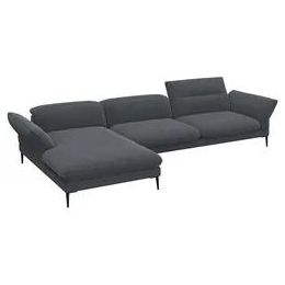 Ecksofa FLEXLUX "Salino, Funktionssofa mit Recamiere, Relaxsofa, Ecksofa" Sofas Gr. B/H/T: 340cm x 88cm x 182cm, Chenille-Struktur, Chaiselongue links, grau (anthrazit) Sofa mit Arm- und Kopfteil-Verstellungen, Kaltschaum & Stahl-Wellen