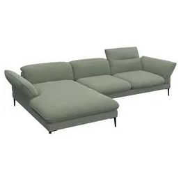 Ecksofa FLEXLUX "Salino, Funktionssofa mit Recamiere, Relaxsofa, Ecksofa" Sofas Gr. B/H/T: 307cm x 88cm x 182cm, Chenille-Struktur, Chaiselongue links, grün (olive) Sofa mit Arm- und Kopfteil-Verstellungen, Kaltschaum & Stahl-Wellen