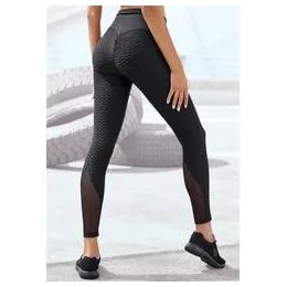 Funktionsleggings Vivance ACTIVE Gr. L (44/46), N-Gr, schwarz, Damen, Strick, Obermaterial: 86% Polyester, 14% Elasthan. Einsatz: 90% Polyester, 10% Elasthan, unifarben, Mesh, Hosen, mit Wabendesign und Mesheinsatz