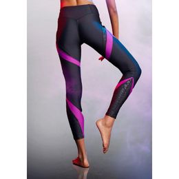 active by Lascana LASCANA ACTIVE Leggings mit Leo- und Farbeinsätzen schwarz-lila XS (32/34) - N-Gr N-Gr XS (32/34) Performance Leggings mit Leomuster-Einsatz