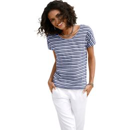 CR&Eacute;ATION L Damen T-Shirt im Streifen-Dessin jeansblau-gestreift Gr&ouml;&szlig;e 52