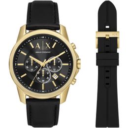 Chronograph Armani Exchange "AX7133SET", schwarz, Armbanduhren, Herren, Quarzuhr, Armbanduhr,Herrenuhr,Stoppfunktion,Lederarmband,Geschenkidee