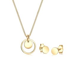 Schmuckset Elli "Rund Plättchen Kette Ohrstecker 925 Silber" Schmuck-Sets Gr. OneSize, ohne Stein, goldfarben (gold) Damen