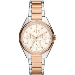 Multifunktionsuhr Armani Exchange Armbanduhren silberfarben (silberfarben, roségoldfarben) Damen Quarzuhr, Armbanduhr, Damenuhr, analog, Edelstahlarmbanduhr