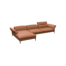Ecksofa FLEXLUX "Salino, Funktionssofa mit Recamiere, Relaxsofa, Ecksofa", braun (modern cognac braun), B:340cm H:88cm T:182cm, Sofas, Ecksofa, Sofa mit Arm- und Kopfteil-Verstellungen, Kaltschaum & Stahl-Wellen