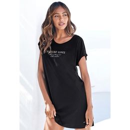 Lascana Nachthemd schwarz Gr. 32/34 für Damen. Mit Rundhals. Loose Fit. Nachhaltig.