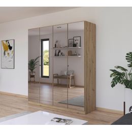 Drehtürenschrank Rauch "Reflect" Schränke Gr. B/H/T: 181 cm x 210 cm x 54 cm, 4 St., braun (eiche artisan) mit Spiegelfront, inkl. praktischer Inneneinteilung und Stoffboxen-Set