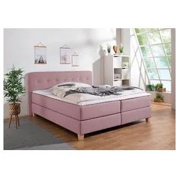 Boxspringbett Home Affaire "Fargo", lila (flieder), B:213cm L:207cm, Struktur fein (100% Polyester), Samtstoff (100% Polyester), Komplettbetten, inkl. Topper, in 3 Matratzenarten, in Samt- oder Strukturstoff