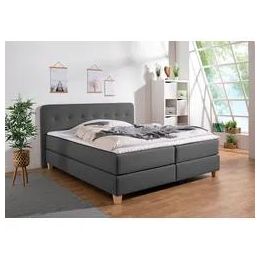 Boxspringbett Home Affaire "Fargo", grau (anthrazit), B:213cm L:207cm, Struktur fein (100% Polyester), Samtstoff (100% Polyester), Komplettbetten, inkl. Topper, in 3 Matratzenarten, in Samt- oder Strukturstoff