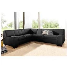 Ecksofa DOMO collection "Norma L-Form" Sofas Gr. B/H/T: 247cm x 74cm x 212cm, Kunstleder SOFTLUX, langer Schenkel rechts, mit Bettfunktion, schwarz wahlweise mit Bettfunktion