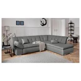 Ecksofa DOMO collection "Mona L-Form" Sofas Gr. B/H/T: 271cm x 80cm x 213cm, Struktur fein, Ottomane rechts, mit Bettfunktion-mit Armlehnenfunktion, grau (steel) wahlweise mit Bett- und Armlehnfunktion