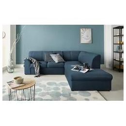 Ecksofa DOMO collection "Topper L-Form" Sofas Gr. B/H/T: 237cm x 78cm x 200cm, Struktur fein, Ottomane rechts, Ohne Bettfunktion, blau (dunkelblau) mit Ottomane, wahlweise Schlaffunktion