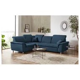 Ecksofa DOMO collection "Franzi L-Form" Sofas Gr. B/H/T: 275cm x 81cm x 214cm, Struktur fein, langer Schenkel rechts, mit Kopfteilverstellung-ohne Bettfunktion, blau (dunkelblau) wahlweise mit Kopfteilverstellung (dann Breite: 275 cm)