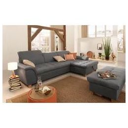 Ecksofa Home Affaire "Lyla L-Form", grau (dunkelgrau)), B:279cm H:81cm T:170cm, Sofas, mit Recamiere, wahlweise mit Rückenfunktion und zusätzlich mit Bett