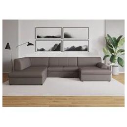 Wohnlandschaft DOMO collection "Topper U-Form" Sofas Gr. B/H/T: 320cm x 78cm x 213cm, Kunstleder SOFTLUX, Ottomane links, Mit Bettfunktion, braun (schlamm) wahlweise mit Bettfunktion