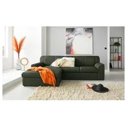 Ecksofa DOMO collection "Topper L-Form" Sofas Gr. B/H/T: 245cm x 78cm x 155cm, Struktur fein, Recamiere links, Mit Bettfunktion, grün mit Recamiere, wahlweise Schlaffunktion