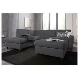 Ecksofa DOMO collection "Florentina L-Form", grau, B:243cm H:84cm T:209cm, Struktur fein (100% Polyester), Luxus-Microfaser (100% Polyester), Luxus-Microfaser in Chenille-Optik (100% Polyester), Microvelour (100% Polyester), Webstoff (100% Polyester), Sofas, wahlweise mit Bettfunktion, mit Kontrastnaht