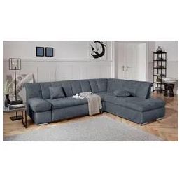 Ecksofa DOMO collection "Mona L-Form" Sofas Gr. B/H/T: 271cm x 80cm x 213cm, Luxus-Microfaser Chenilleoptik, Ottomane rechts, mit Bettfunktion-ohne Armlehnenfunktion, grau wahlweise mit Bett- und Armlehnfunktion