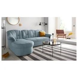 Ecksofa DOMO collection "Papenburg L-Form" Sofas Gr. B/H/T: 235 cm x 84 cm x 142 cm, Webstoff, Recamiere links, mit Bettfunktion, blau (eisblau) in großer Farbvielfalt, wahlweise mit Bettfunktion