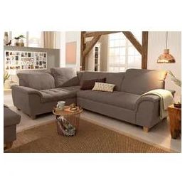 Ecksofa Home Affaire "Lyla L-Form" Sofas Gr. B/H/T: 275cm x 81cm x 214cm, Luxus-Microfaser, langer Schenkel rechts, mit Rückenverstellung, braun (dunkelbraun) wahlweise mit Rückenfunktion und Bettfunktion