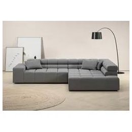 Ecksofa Inosign "Ancona incl. Kopfteilverstellung, Zierkissen Breite 319cm, L-Form" Sofas Gr. B/H/T: 319cm x 70cm x 215cm, Struktur, Recamiere rechts, ohne Sitztiefenverstellung, grau wahlweise motorische Sitztiefenverstellung, auch in Cord + Easy Care