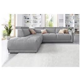 Ecksofa DOMO collection "Ava L-Form" Sofas Gr. B/H/T: 266cm x 84cm x 99cm, Struktur fein, Ottomane links, ohne Funktion, grau mit Ottomane, Federkern wahlweise Kopfteilverstellungen