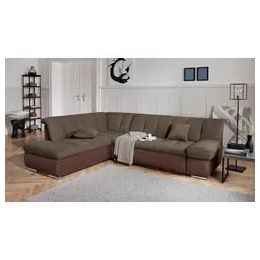 Ecksofa DOMO collection "Mona L-Form" Sofas Gr. B/H/T: 271cm x 80cm x 213cm, Kunstleder SOFTLUX-Struktur fein, Ottomane links, ohne Funktion, braun (dunkelbraun, braun) wahlweise mit Bett- und Armlehnfunktion