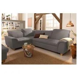 Ecksofa Home Affaire "Lyla L-Form" Sofas Gr. B/H/T: 275cm x 81cm x 214cm, Struktur fein, langer Schenkel rechts, mit Rückenverstellung-mit Bettfunktion, grau (stone) wahlweise mit Rückenfunktion und Bettfunktion