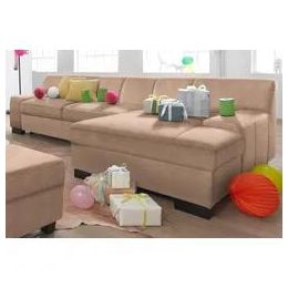 Ecksofa DOMO collection "Norma L-Form" Sofas Gr. B/H/T: 268 cm x 74 cm x 153 cm, Microfaser PRIMABELLE, Recamiere rechts, mit Bettfunktion, braun (cafe) wahlweise mit Bettfunktion