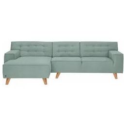 Ecksofa Tom Tailor HOME "NORDIC CHIC" Sofas Gr. B/H/T: 266cm x 77cm x 151cm, Samtstoff STC, Recamiere links, grün (celadon stc 3) mit Recamiere, im Retrolook, Füße Buche natur