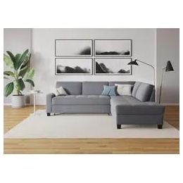 Ecksofa DOMO collection "Florentina L-Form" Sofas Gr. B/H/T: 243cm x 84cm x 209cm, Microvelours, Ottomane rechts, Mit Bettfunktion, grau (dunkelgrau) wahlweise mit Bettfunktion, Kontrastnaht