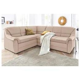 Ecksofa DOMO collection "Lale L-Form" Sofas Gr. B/H/T: 251cm x 88cm x 193cm, Microfaser PRIMABELLE, langer Schenkel rechts, mit Bettfunktion, beige (natur) mit langem Schenkel, wahlweise Bettfunktion