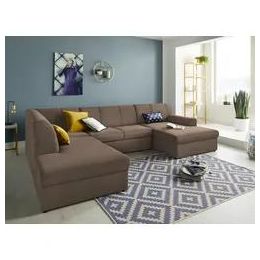 Wohnlandschaft DOMO collection "Topper U-Form" Sofas Gr. B/H/T: 320cm x 78cm x 213cm, Struktur fein, Ottomane links, Ohne Bettfunktion, braun wahlweise mit Bettfunktion