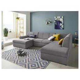 Wohnlandschaft DOMO collection "Topper U-Form" Sofas Gr. B/H/T: 320cm x 78cm x 213cm, Struktur fein, Ottomane rechts, Ohne Bettfunktion, grau (hellgrau) wahlweise mit Bettfunktion