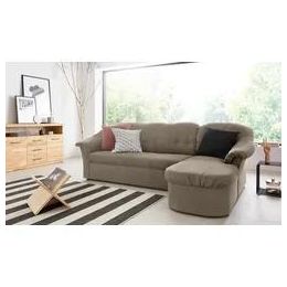 Ecksofa DOMO collection "Pegnitz L-Form" Sofas Gr. B/H/T: 238cm x 82cm x 141cm, Luxus-Microfaser Chenilleoptik, Recamiere rechts, mit Bettfunktion, braun (schlamm) wahlweise mit Bettfunktion