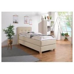 Boxspringbett Home Affaire "Fargo", beige, B:103cm L:207cm, Struktur fein (100% Polyester), Samtstoff (100% Polyester), Komplettbetten, inkl. Topper, in 3 Matratzenarten, in Samt- oder Strukturstoff