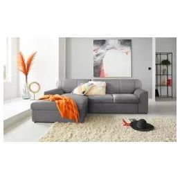 Ecksofa DOMO collection "Topper L-Form" Sofas Gr. B/H/T: 245 cm x 78 cm x 155 cm, Struktur fein, Recamiere links, Mit Bettfunktion, grau (hellgrau) mit Recamiere, wahlweise Schlaffunktion