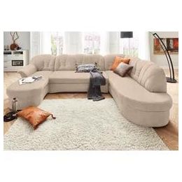 Wohnlandschaft DOMO collection "Elva U-Form" Sofas Gr. B/H/T: 293cm x 84cm x 82cm, Microfaser PRIMABELLE, Recamiere links, ohne Federkern-mit Bettfunktion, beige (natur) wahlweise mit Bettfunktion und Federkern