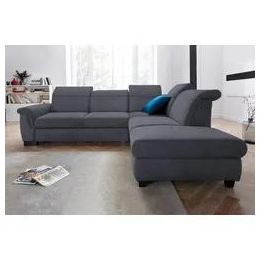 Ecksofa DOMO collection "Sully L-Form" Sofas Gr. B/H/T: 273cm x 84cm x 228cm, Luxus-Microfaser, Ottomane rechts, mit Rückenverstellung, grau (dunkelgrau) wahlweise mit Bettfunktion und Kopf- bzw. Rückenverstellung