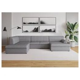 Wohnlandschaft DOMO collection "Topper U-Form" Sofas Gr. B/H/T: 320cm x 78cm x 213cm, Struktur, Ottomane links, Mit Bettfunktion, grau (weiß, grau) wahlweise mit Bettfunktion