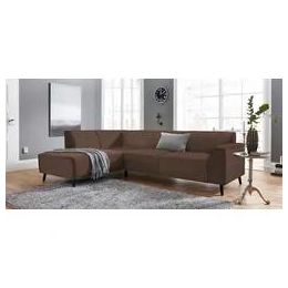 Ecksofa DOMO collection "Amora L-Form" Sofas Gr. B/H/T: 263cm x 81cm x 191cm, Luxus-Microfaser, Ottomane links, ohne Funktion, braun (dunkelbraun) mit Ottomane, inklusive komfortablen Federkerns