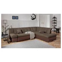 Ecksofa DOMO collection "Mona L-Form" Sofas Gr. B/H/T: 271cm x 80cm x 213cm, Kunstleder SOFTLUX-Struktur fein, Ottomane rechts, mit Bettfunktion-ohne Armlehnenfunktion, braun (dunkelbraun/braun) wahlweise mit Bett- und Armlehnfunktion