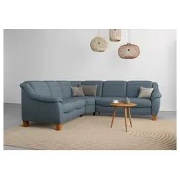 Ecksofa Home Affaire "Caldera L-Form" Sofas Gr. B/H/T: 270cm x 91cm x 250cm, Struktur, langer Schenkel rechts, ohne Kopfteilverstellung-ohne Bettfunktion-ohne Schubkasten, blau (blaugrau) Federkern, wahlweise mit Kopfteilverstellung, Bettfunktion, Bettkasten