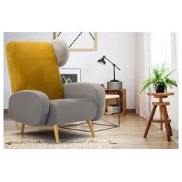 Sessel Home Affaire "Gox Ohrensessel", gelb (grau, senf), B:86cm H:111cm T:100cm, Struktur fein ( 100% Polyester), Samtoptik (100% Polyester), Sessel, Einzelsessel Lesesessel Lounge-Sessel, in außergewöhnlicher stylischer Optik