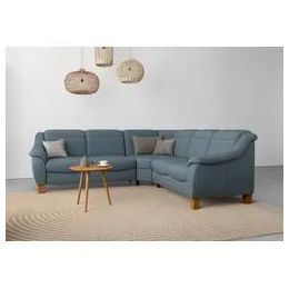 Ecksofa Home Affaire "Caldera L-Form" Sofas Gr. B/H/T: 270cm x 91cm x 250cm, Struktur, langer Schenkel links, ohne Kopfteilverstellung-ohne Bettfunktion-ohne Schubkasten, blau (blaugrau) Federkern, wahlweise mit Kopfteilverstellung, Bettfunktion, Bettkasten