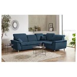 Ecksofa DOMO collection "Franzi L-Form" Sofas Gr. B/H/T: 275cm x 81cm x 214cm, Struktur fein, langer Schenkel links, mit Kopfteilverstellung-ohne Bettfunktion, blau (dunkelblau) wahlweise mit Kopfteilverstellung (dann Breite: 275 cm)