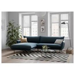 Ecksofa Andas "Stine L-Form" Sofas Gr. B/H/T: 249 cm x 86 cm x 159 cm, Struktur, Longchair links, blau Besonderes Design durch Kissenoptik und Keder, by Morten Georgsen